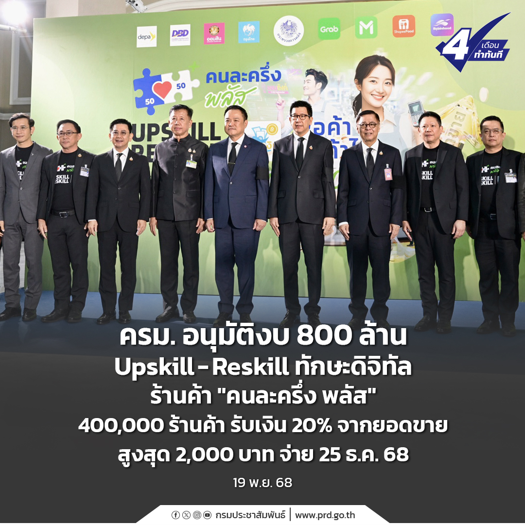 ครม. อนุมัติงบ 800 ล้าน Upskill-Reskill ทักษะดิจิทัล ร้านค้า "คนละครึ่ง พลัส" 400,000 ร้านค้า ...